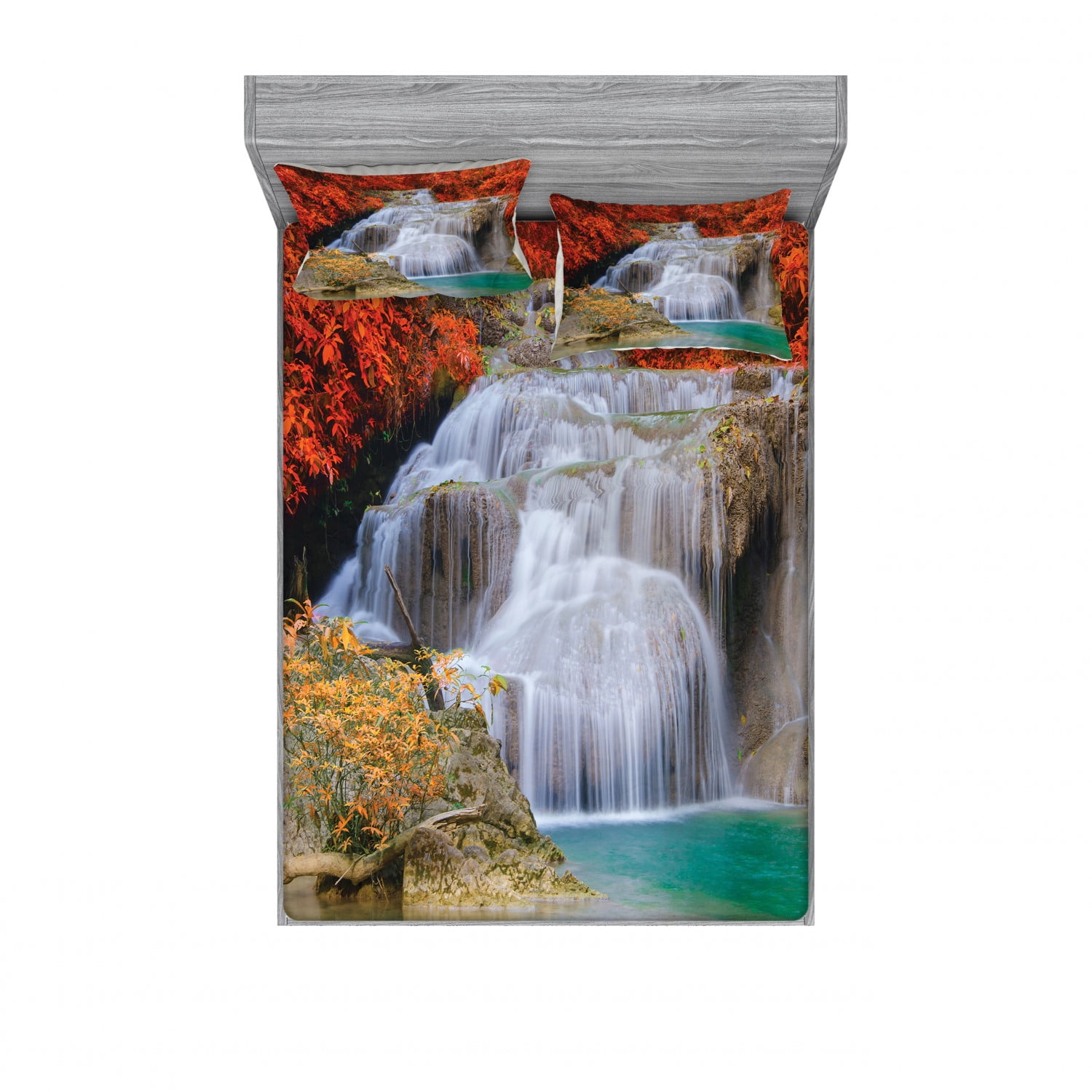 Waterfall Bedding Set with Sheet & Covers, Lake Landscape Forest ...