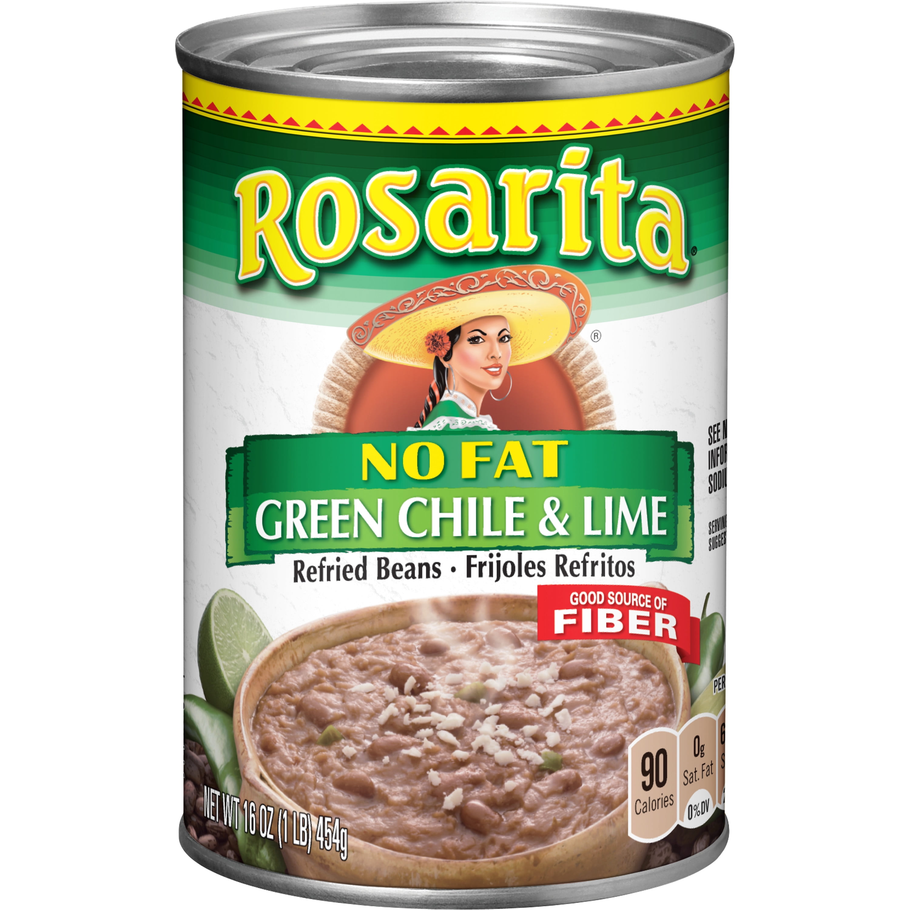 Rosarita No Fat Refried Beans with Green Chile and Lime, 16 oz ...