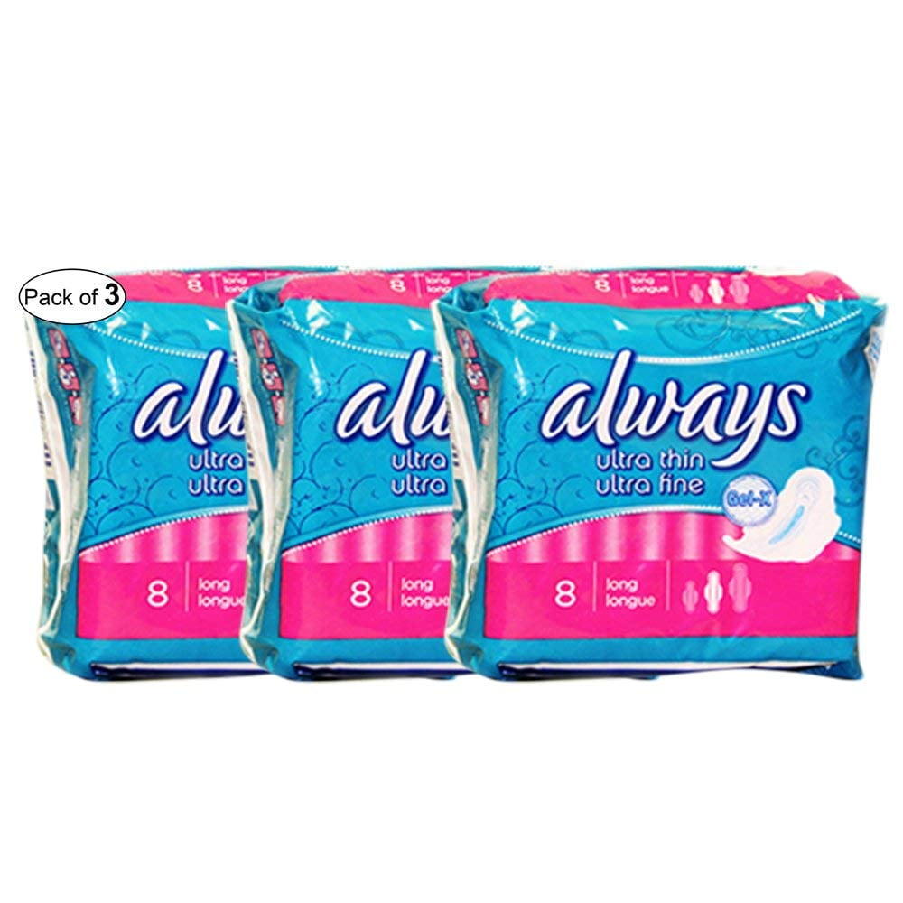 Always Ultra Thin Long Sanitary Pads With Wings (8 Pads) (Pack of 3 ... Always Ultra Thin Long Sanitary Pads With Wings (8 Pads) (Pack of 3 ...