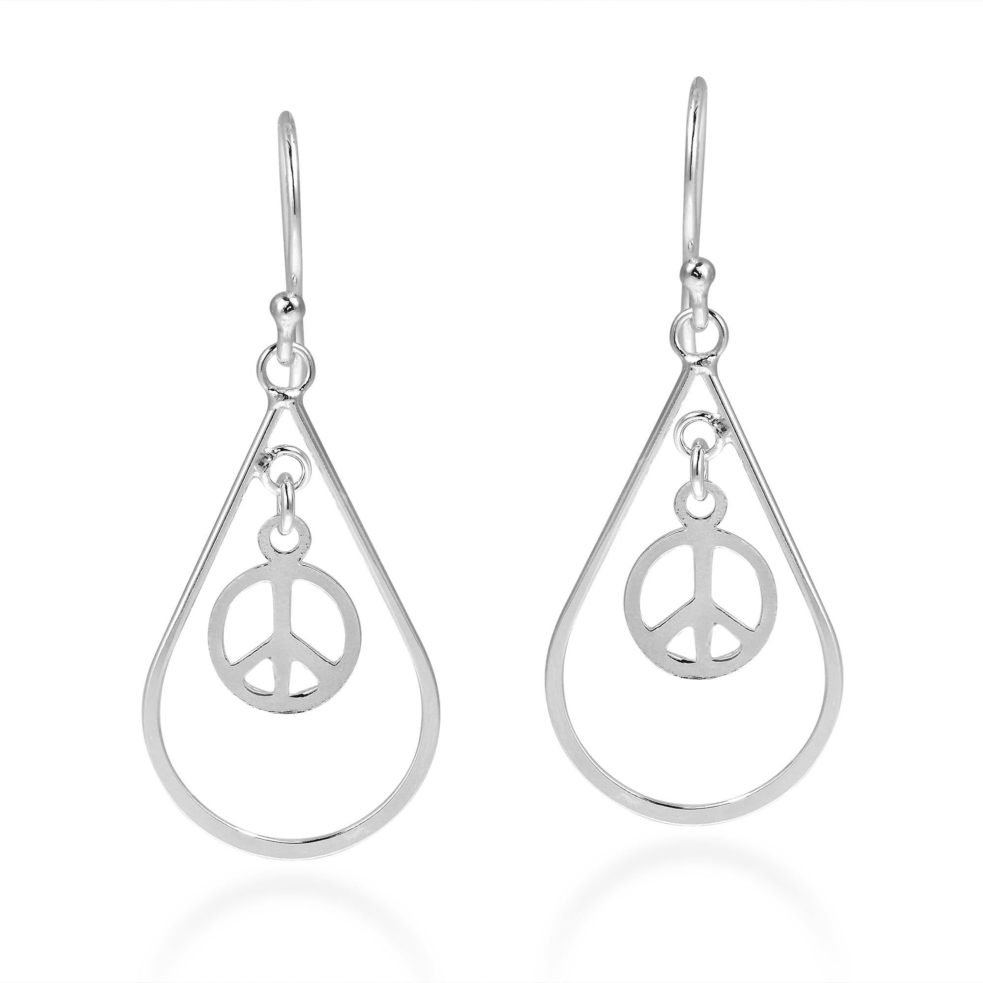 Spirit Teardrop Peace Sign Symbol Sterling Silver .925 Dangle Earrings ...