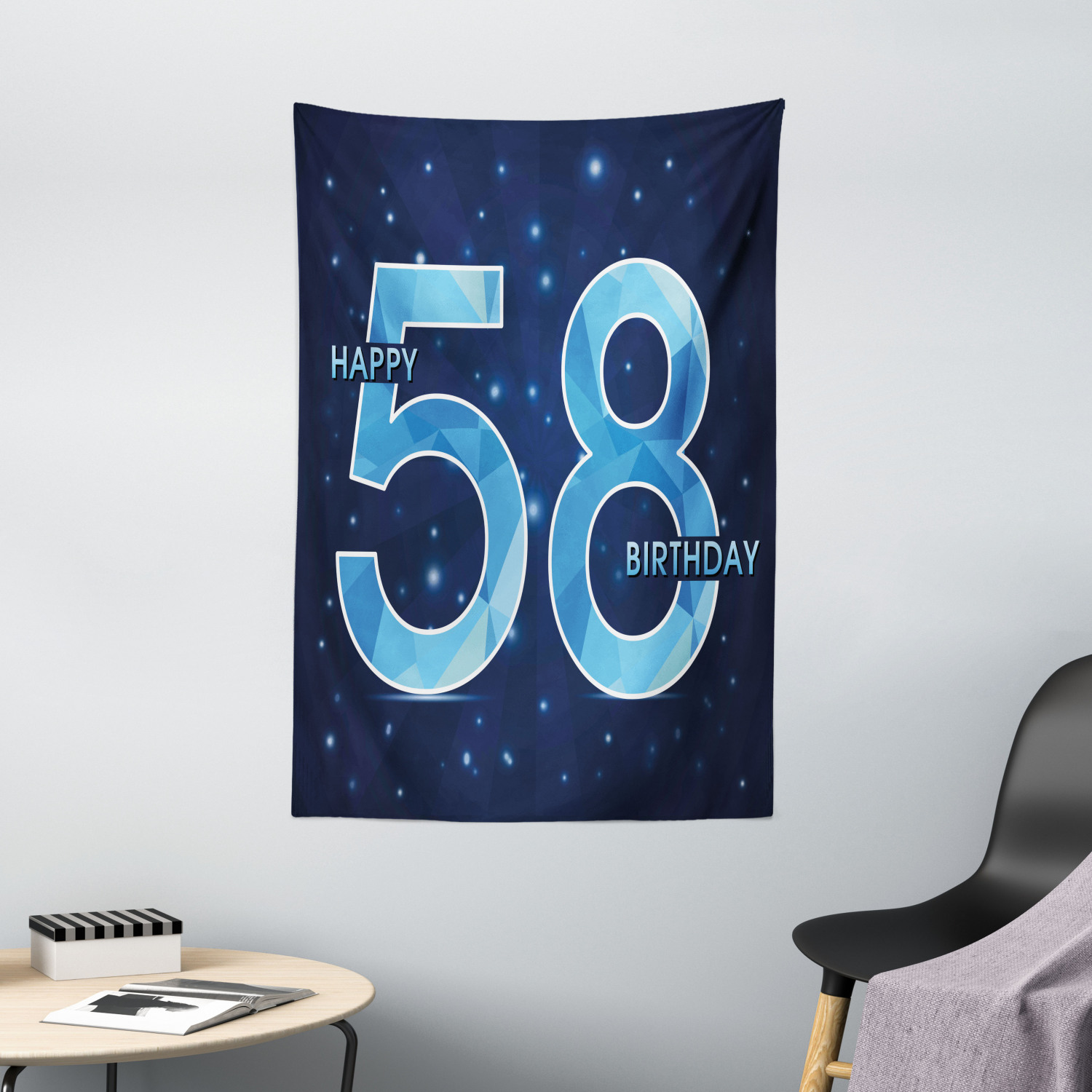 58th Birthday Decorations Tapestry, Number on Bright Night Sky with ...