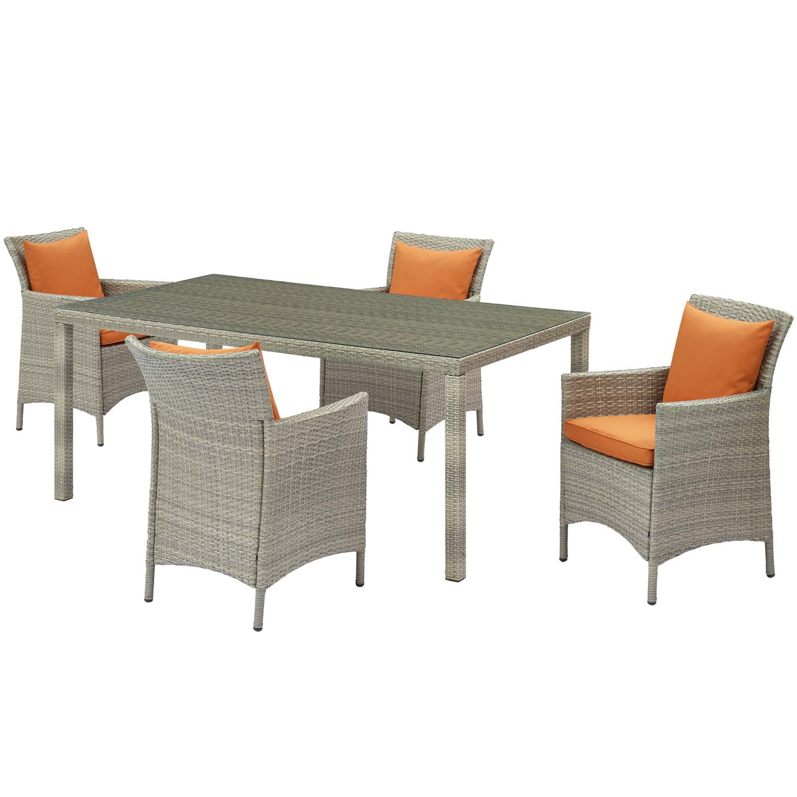 Side Dining Chair and Table Set, Rattan, Wicker, Light Grey Gray Orange ...
