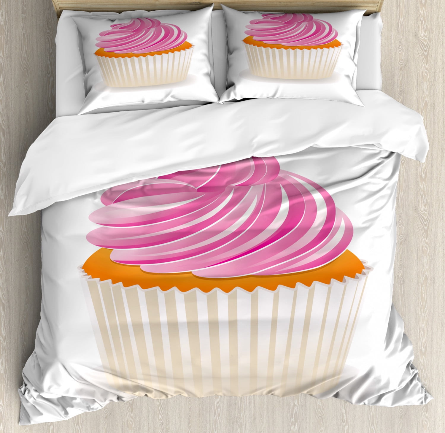 Orange and Pink Duvet Cover Set Queen Size, Illustration of a Pink ...