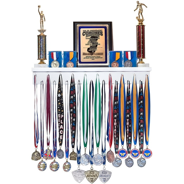 Medal Awards Rack Trophy Shelf and Award Display Rack (24" White) Medal ...