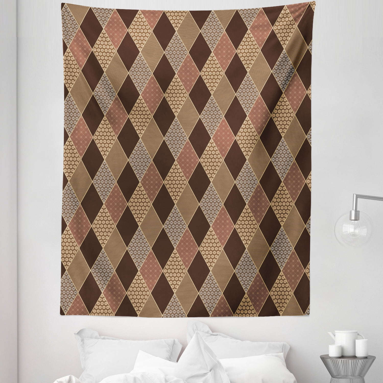Earth Tones Tapestry, Lozenge Pattern in Patchwork Style Striped and ...