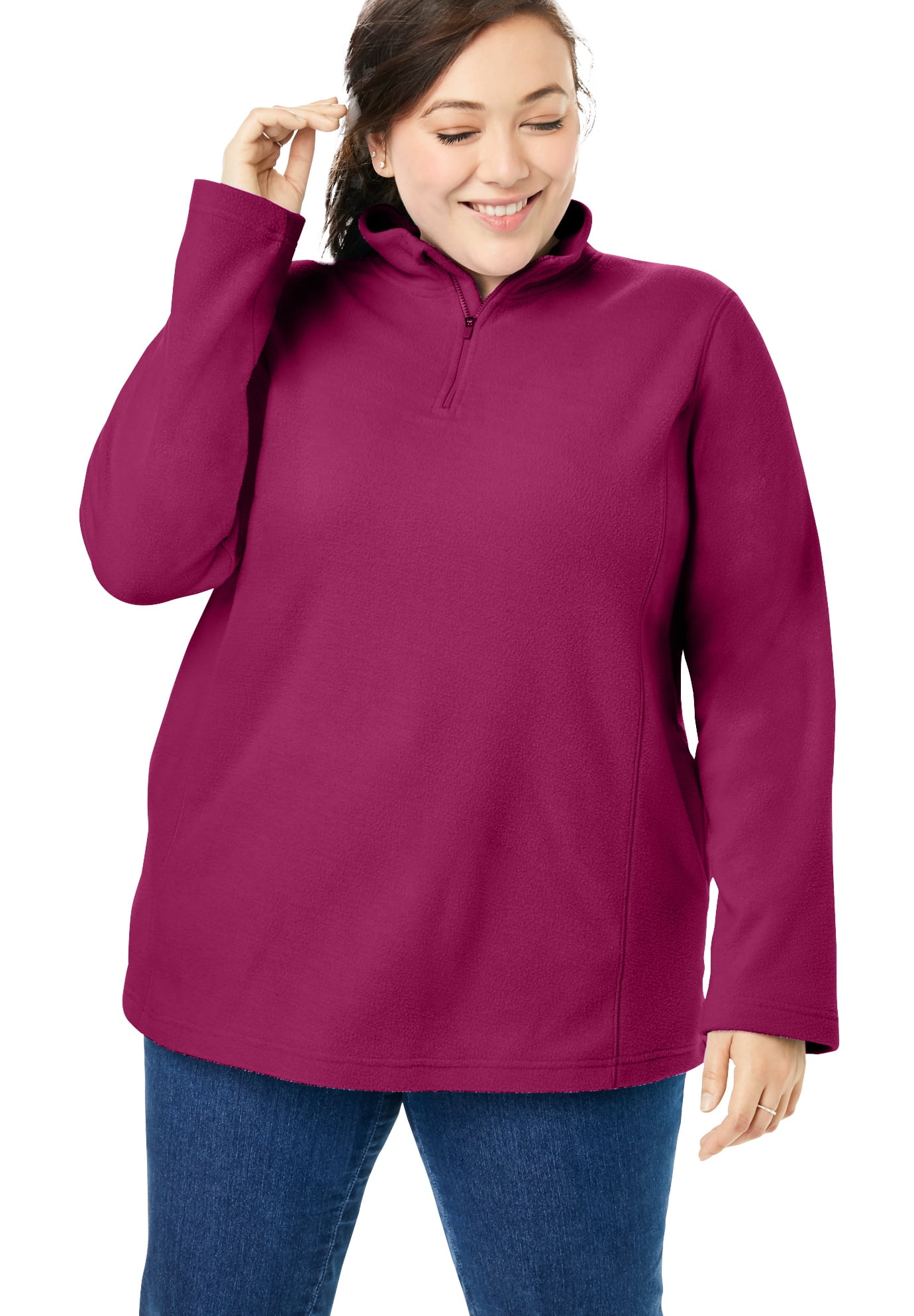 Woman Within Plus Size Quarter-Zip Microfleece Pullover - Walmart.com
