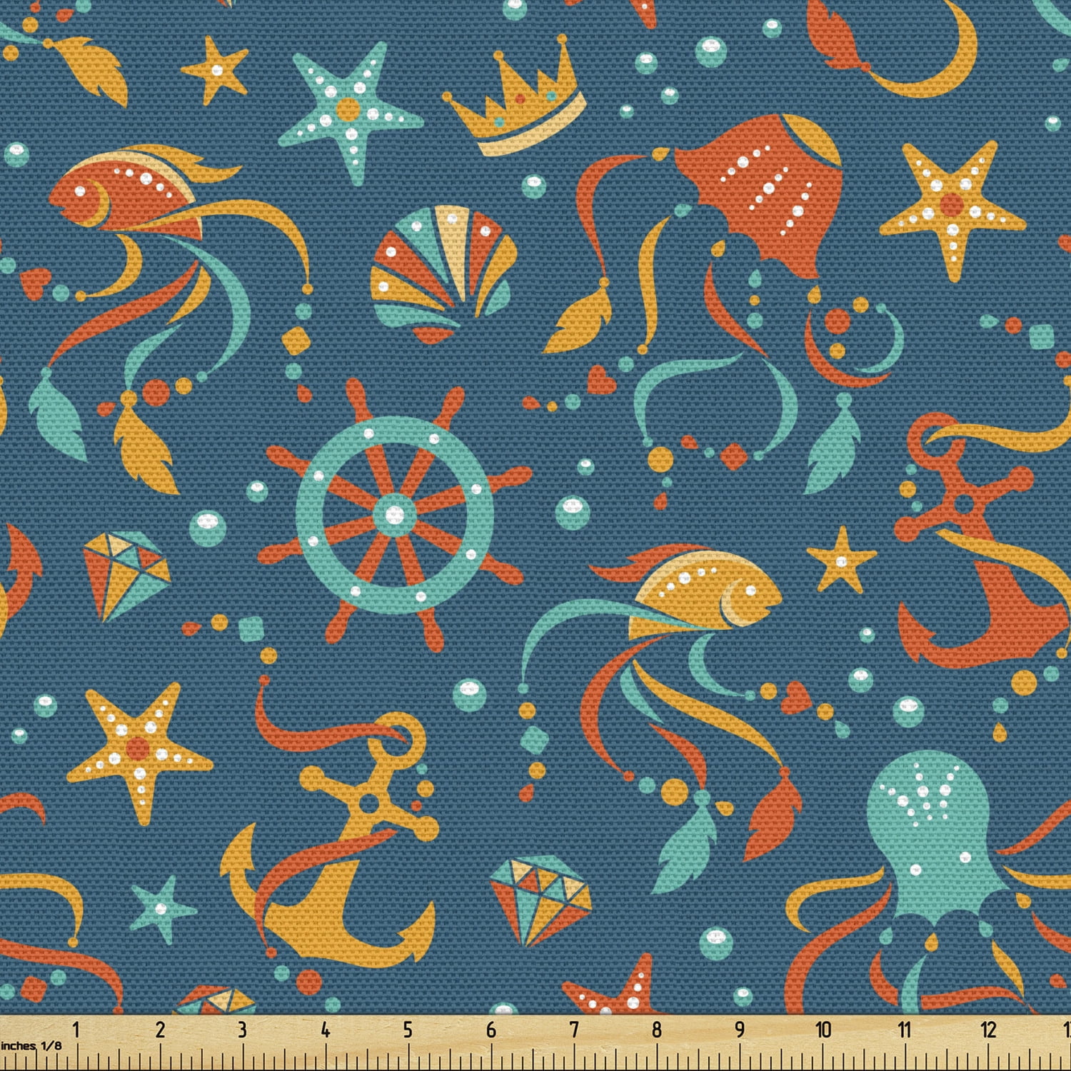 Octopus Fabric by the Yard Upholstery, Tropical Underwater Fauna ...