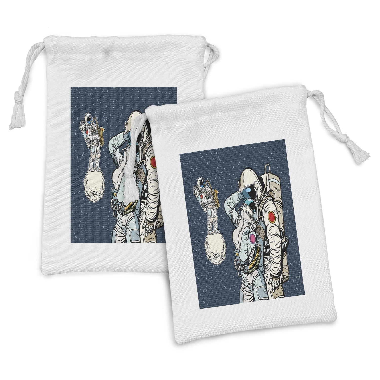 Astronaut Fabric Pouch Set of 2, Comic Style Romantic Scene of a ...