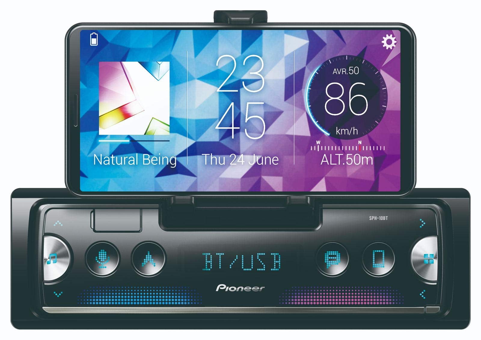 Pioneer SPH-10BT Next Generation Smartphone Receiver, 1-DIN, with Bluetooth, USB and Spotify ...