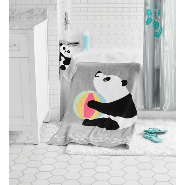 Panda Kids 2-Piece Bath Towel and Wash Cloth Set, Cotton, Gray, Your ...