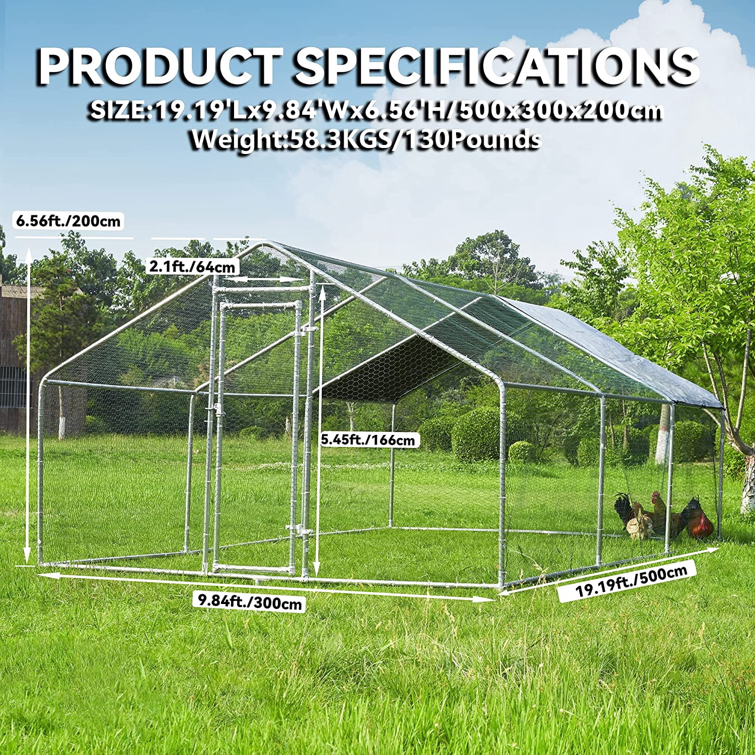 Buy HITTITE 1.26'' Tube Chicken Coop Run Large Metal Chicken Coop ...