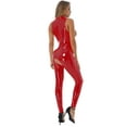 Yizyif Womens Wetlook Latex Jumpsuit Hollow Out Full Body Catsuit One