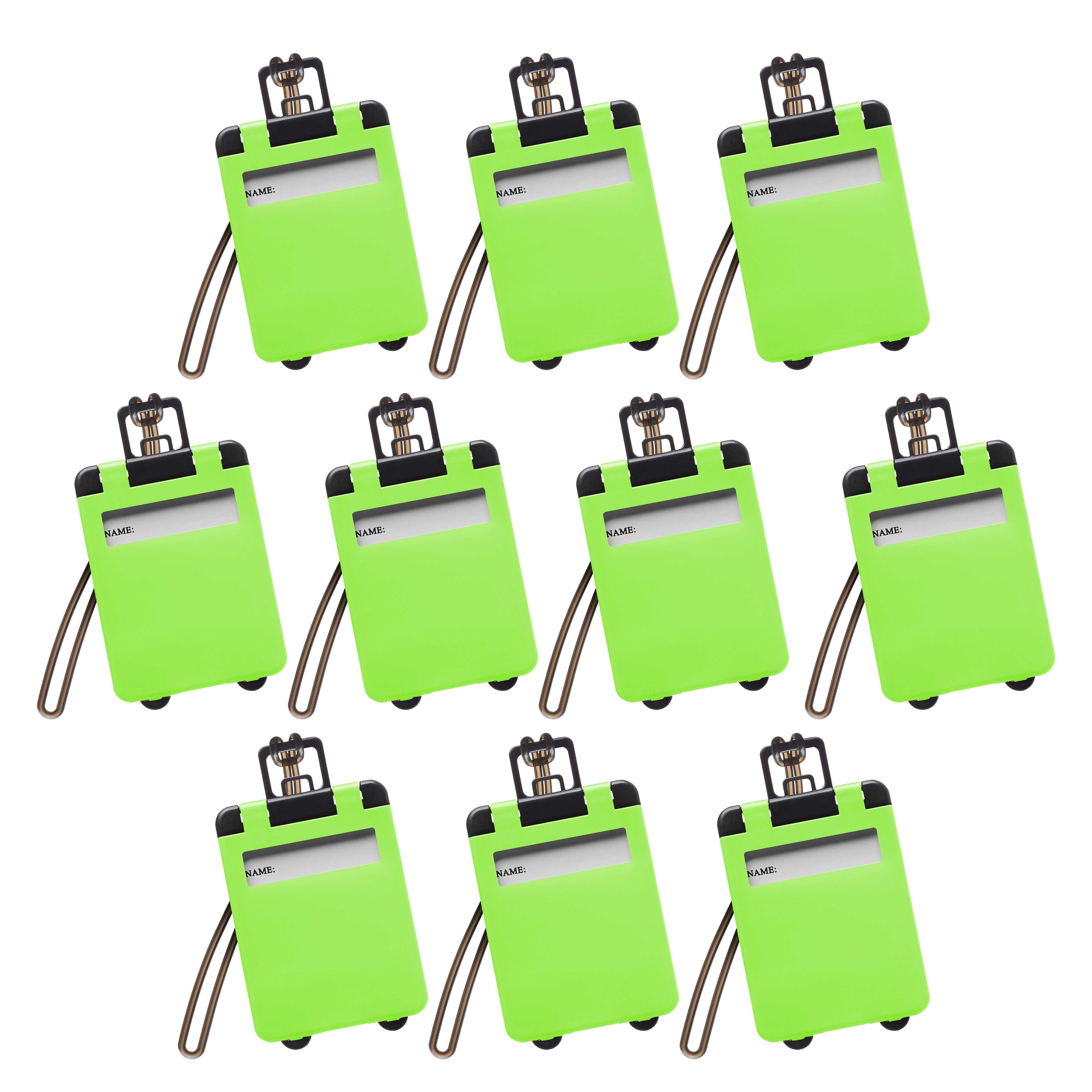 10 Mini Carry-on Luggage Tags Pack - Flip open cover, ID Sticker - Lime ...