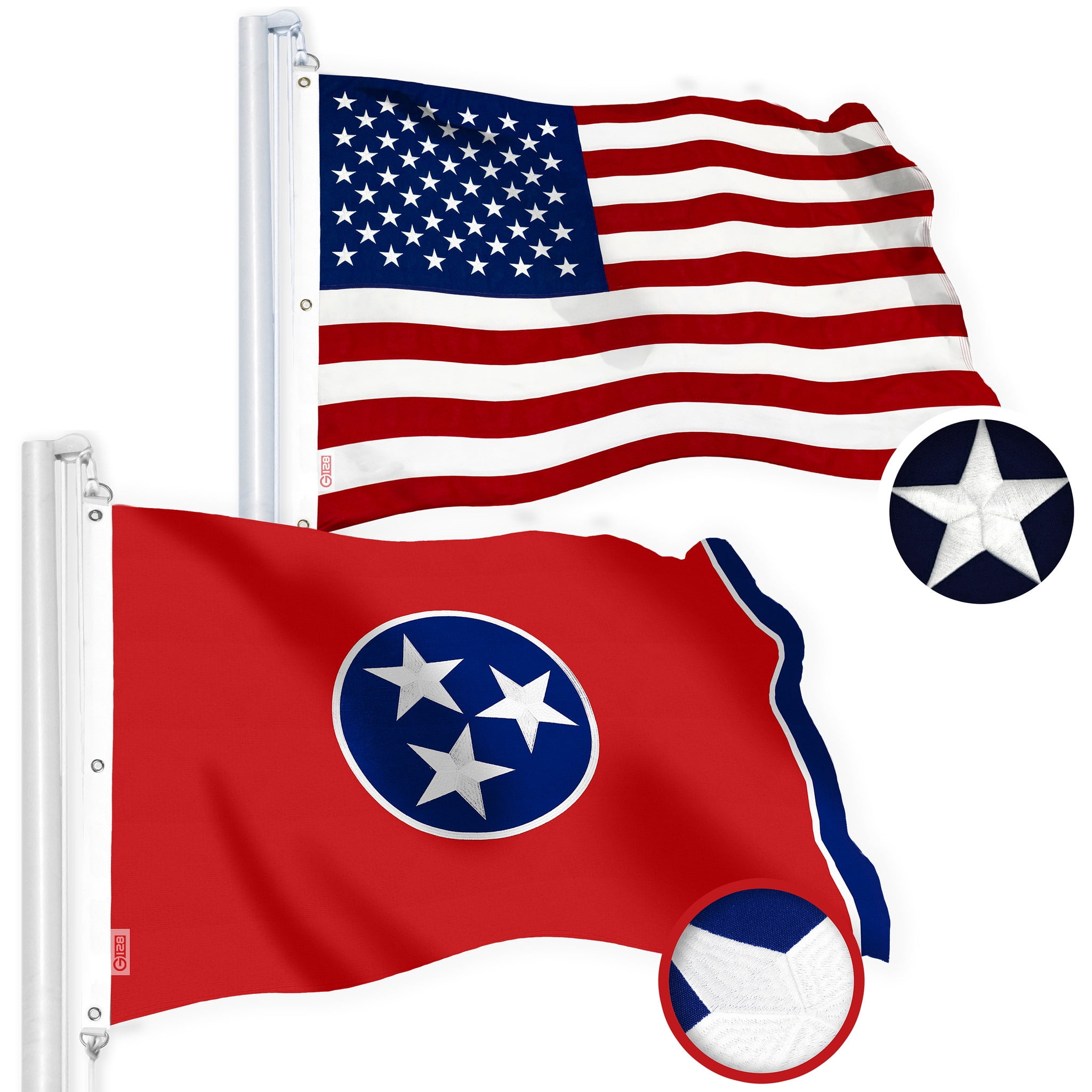 G128 Combo Pack: American USA Flag 5x8 Ft & Tennessee Flag 5x8 Ft, Both ...
