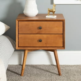 Mid Century Modern Solid Pine Wood Nightstand with Storage Drawers Caramel Walmart