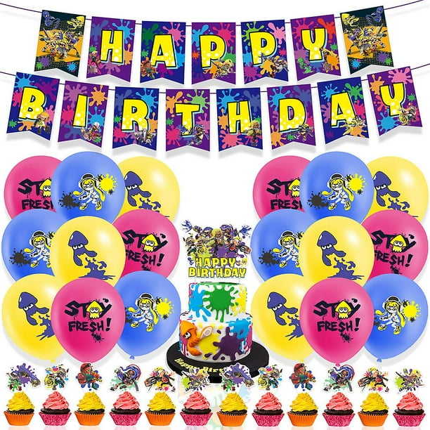 Splatoon 3 Game Theme Party Supplies Banner Cake Topper Balloons Kit ...