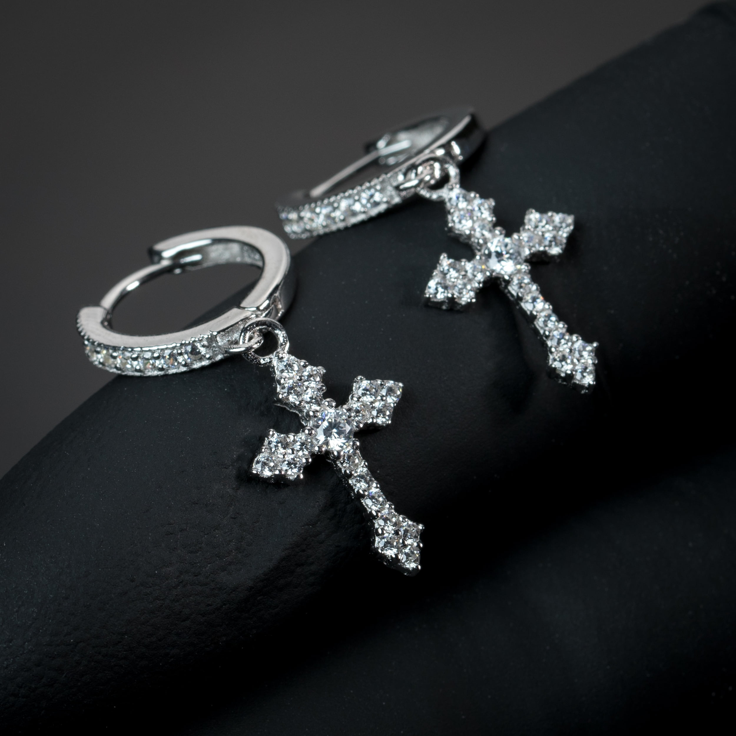 Men's White Gold Plated Sterling Silver Cross Drop Dangle Hanging ...