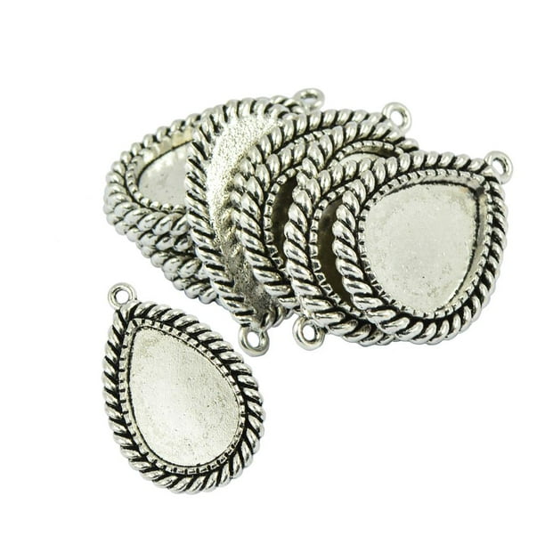 10 piezas de plata antigua con forma de , bisel en , bandejas colgantes ...