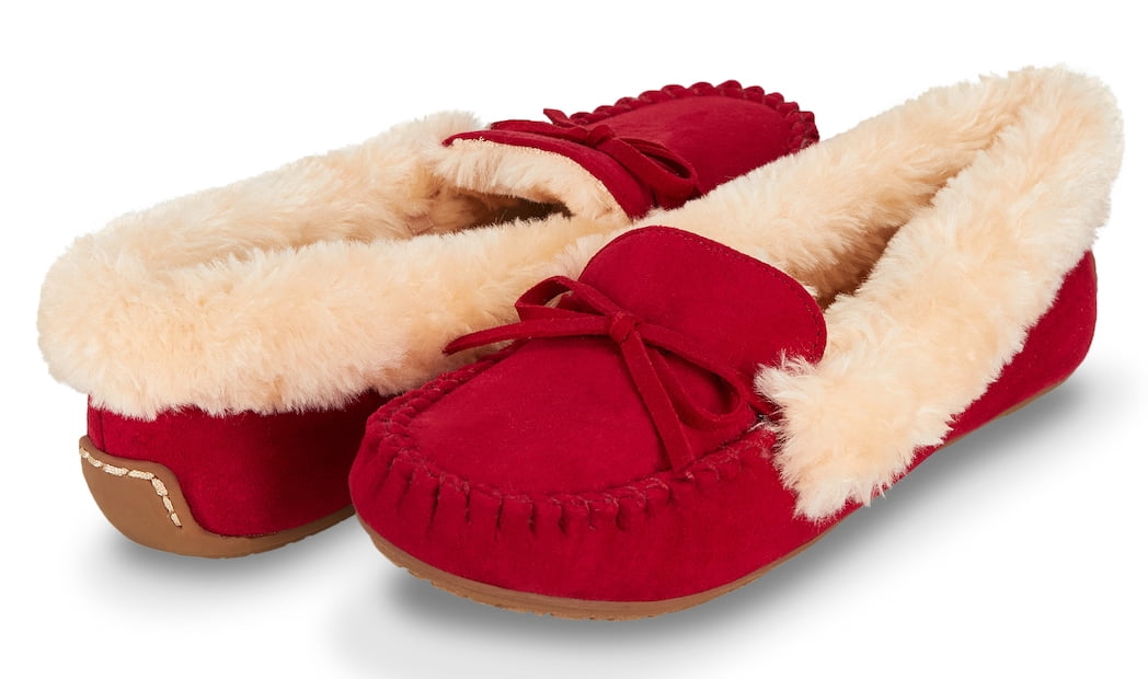 Floopi Womens Indoor/Outdoor Basic Memory Foam Moccasin Slipper W/Faux ...