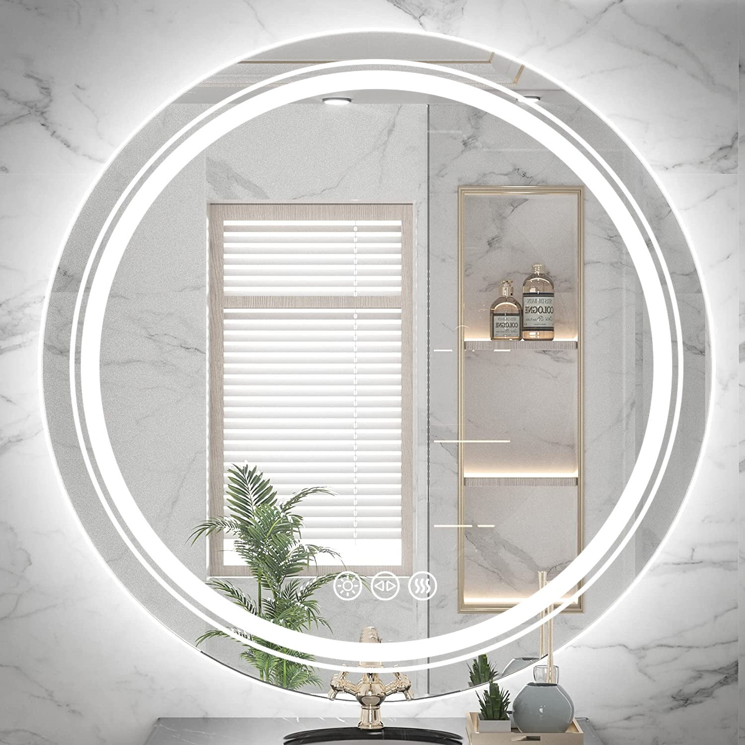 fliptrade Large LED Bathroom Mirror Round Dual Light Frameless Vanity ...
