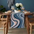 Blue Pink White Marble Cotton Linen Table Runner Fluid Art Abstract ...