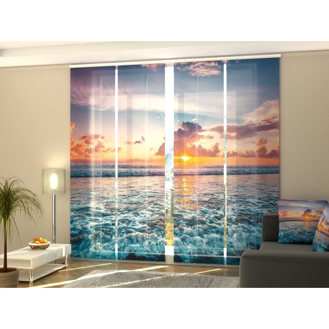 Tiptophomedecor Set of 4 Panel Blinds Sunset Over the Ocean Waves ...