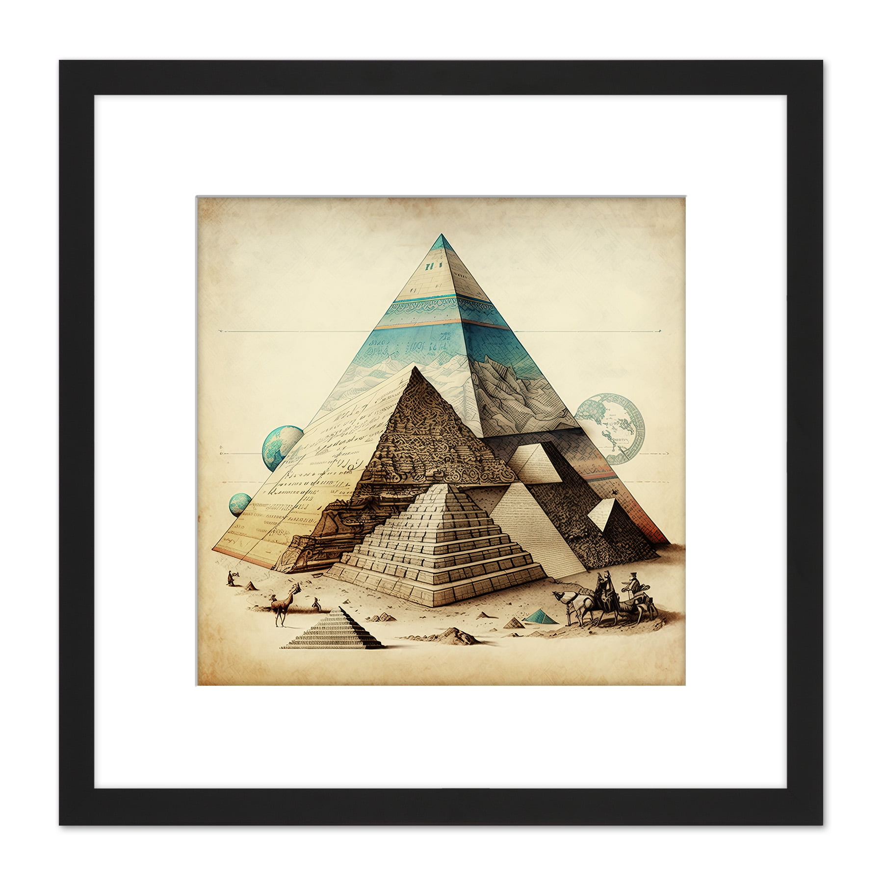 Fantasy Worlds Great Pyramids Egypt Blueprint Plan Style Poster Square ...