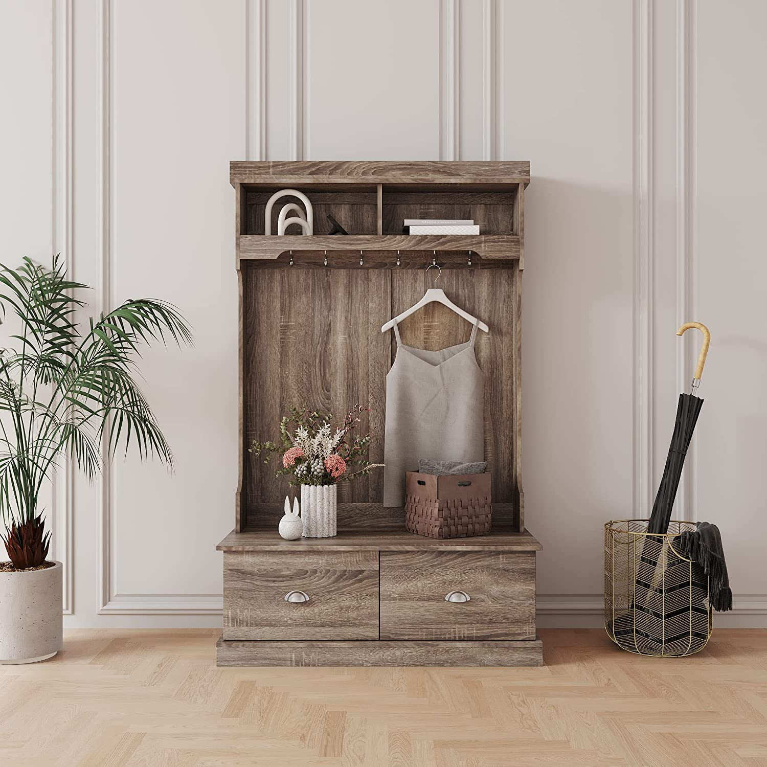 Open Wardrobe Closet with 2 Drawers and Hanging Rod for Porch,Clothing ...