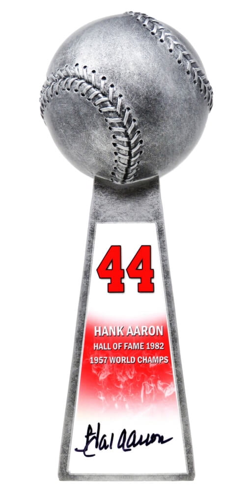 Hank Aaron Signed Baseball World Champion 14 Inch Replica Silver Trophy ...