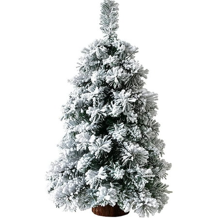 QAKILW Snow Flocked Christmas Tree, 3 Sizes Desktop Artificial ...