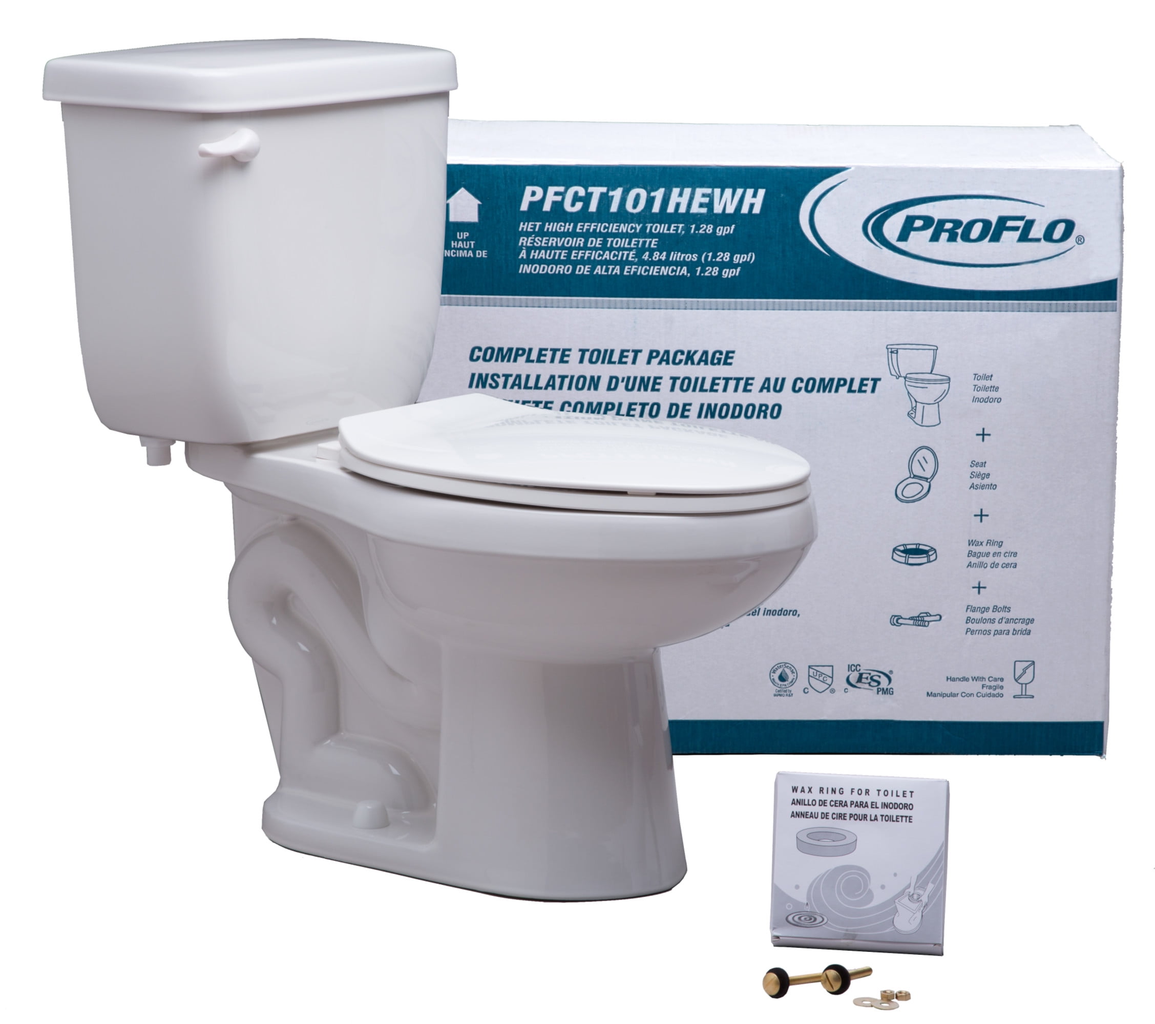 Proflo Pfct101he Jerritt 1.28 Gpf Two Piece Elongated Toilet - White ...