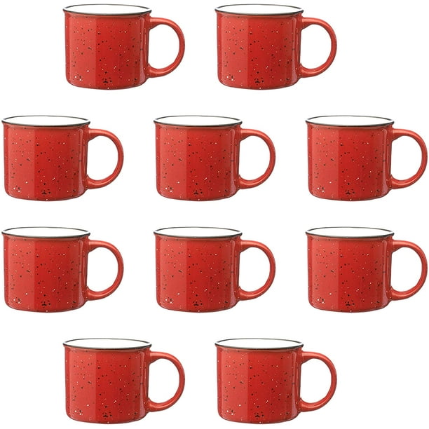 Ceramic Campfire Coffee Mugs Set, 13 oz. 10 Pack of Camping Flat Bottom ...