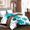 3 Piece All Season Comforter Set, Teal and Black Floral Rose Print ...