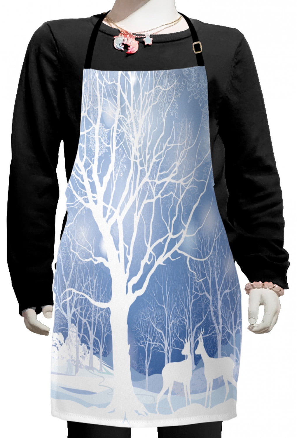 Winter Kids Apron, Abstract Winter Imagery with Snowy Weather Deer and ...