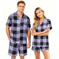 hoksml Couple Matching Plaid Satin Pajama Set, Notch Collar Short ...