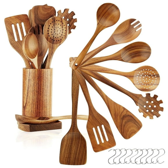 6/9pcs Wooden Spoons For Cooking - Smooth Finish Teak Wooden Utensils ...