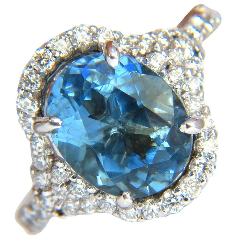 5.15ct natural prime aqua blue aquamarine diamonds ring 14kt - Walmart ...