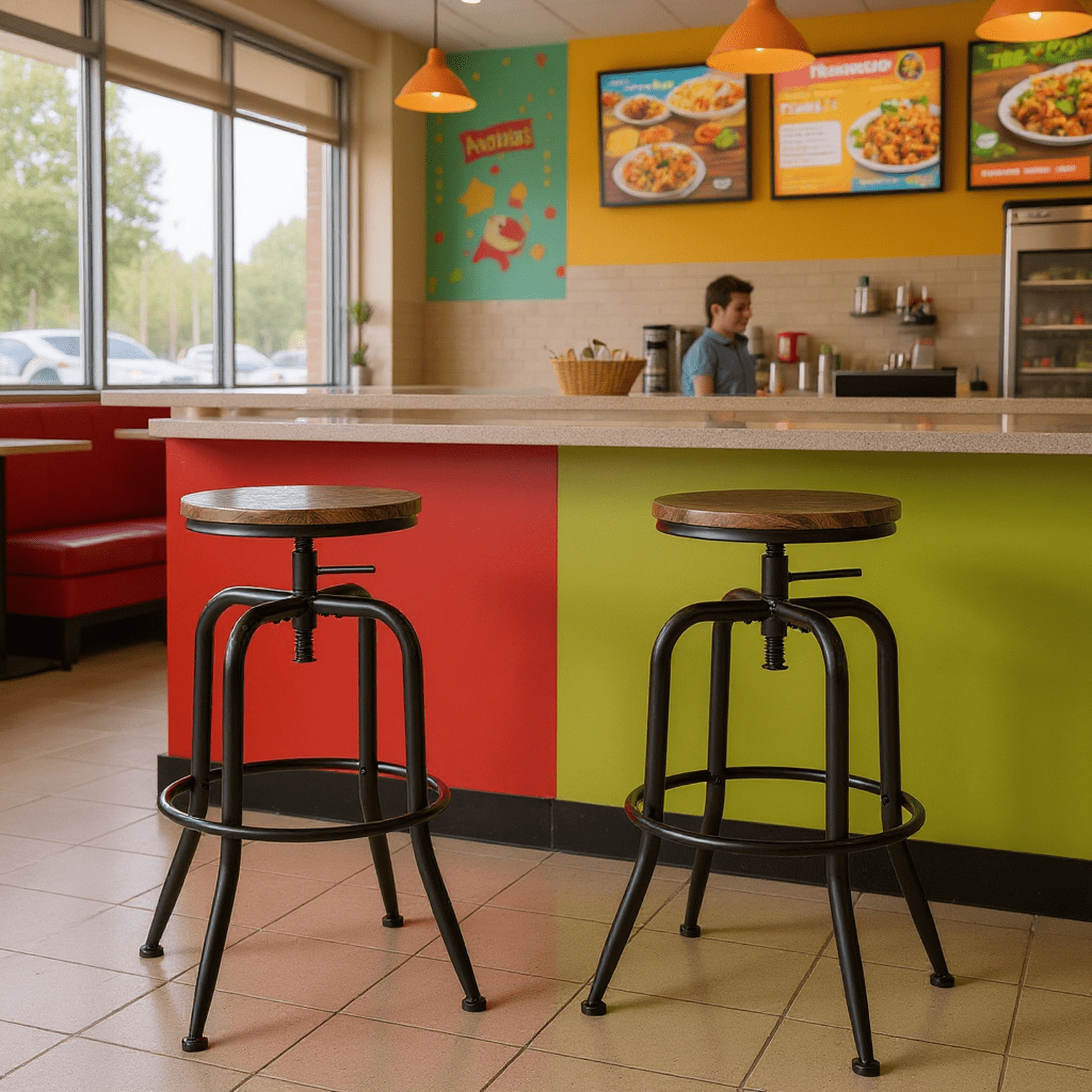 Homy Casa 2 Packs Charlotte Modern Rustic Round Adjustable Bar Stool With Footrest 27-30 Inch Brown