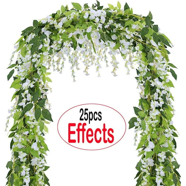 Coolmade 24Pcs Artificial Flowers 6.6ft Silk Wisteria Ivy Vine Green Leaf Hanging Vine Garland ...