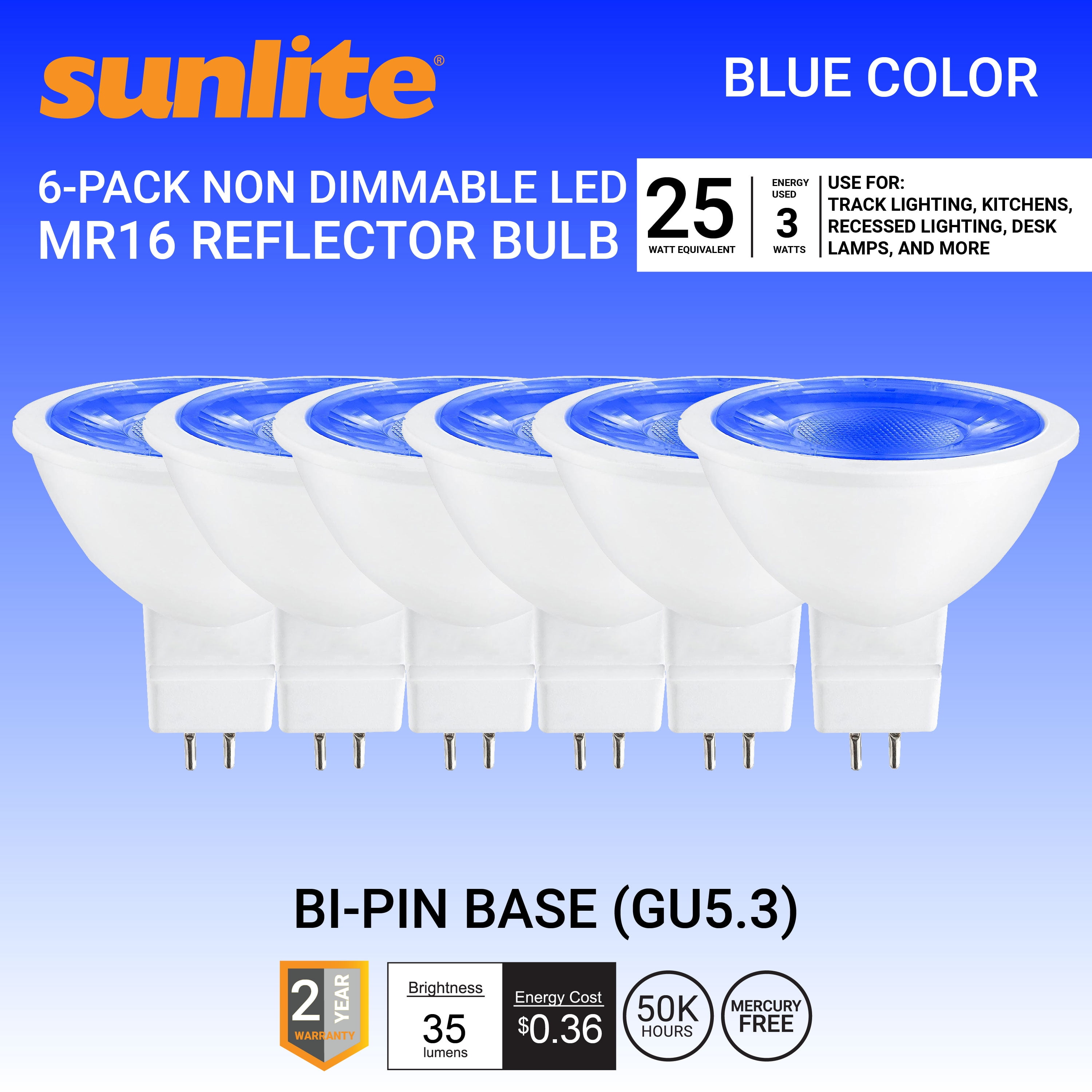 Sunlite LED MR16 Reflector Spotlight Bulb, 3 Watts (25W Halogen Bulb ...