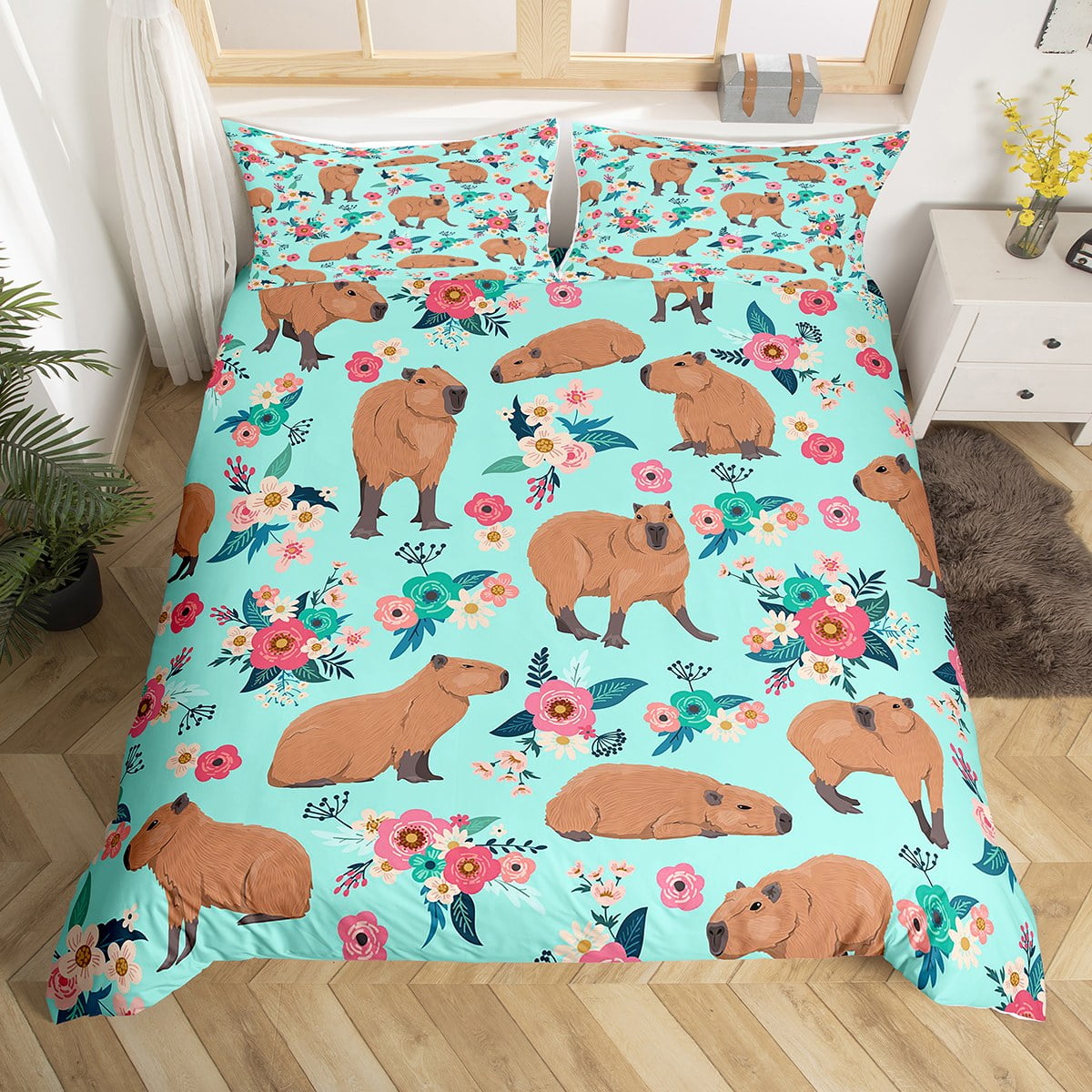 YST Capybara Duvet Cover Full,Romantic Rose Flower Bedding Set for Kids ...