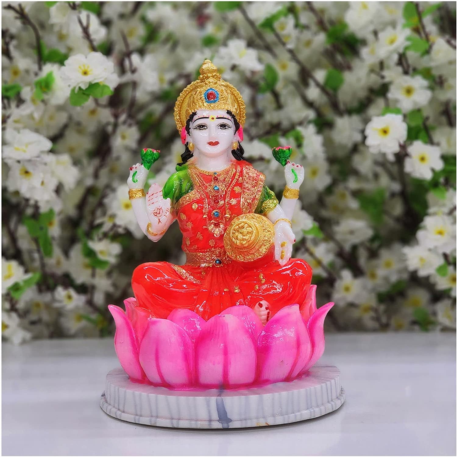Lakshmi Statue in Marble Dust Goddess Laxmi Idol Hand Painted Lakshmi ...