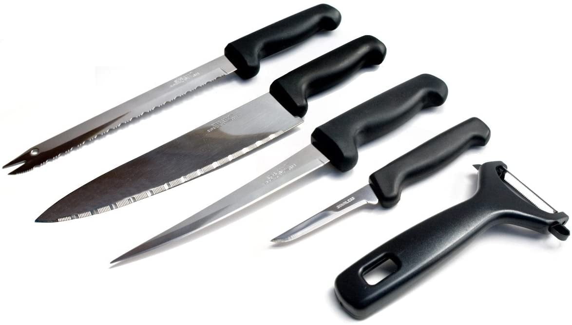 5 Pc Stainless Steel Kitchen Starter Knife Set - Chef Knife, Bread ...