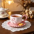 ACDANC Bow Coffee Mug Pink Coffee Mugs Set with Saucer 12 Oz ...