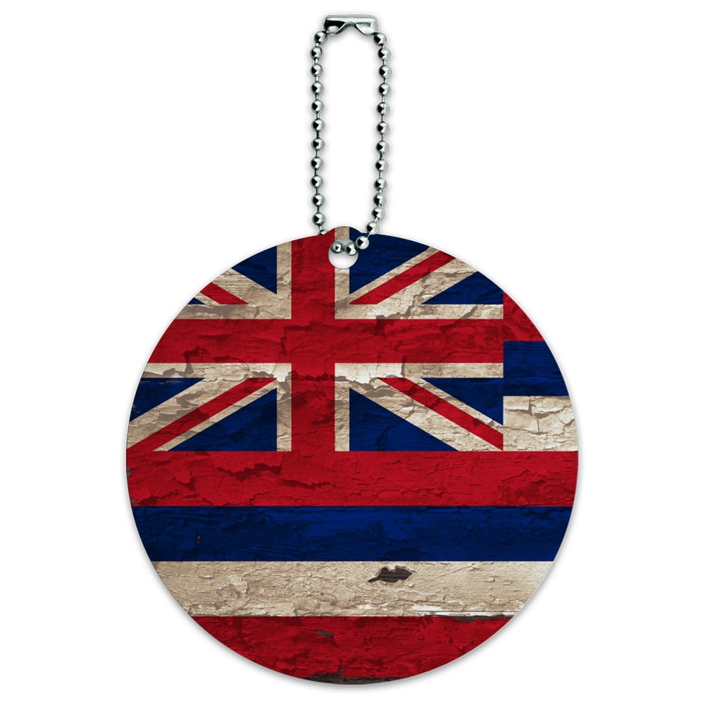 Rustic Distressed Hawaii State Flag Round Luggage ID Tag Card Suitcase ...