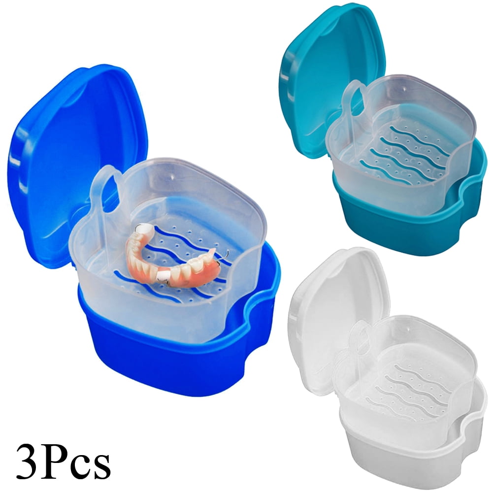 3Pack Denture Case, Denture Cup with Strainer, Denture Bath Box Case ...