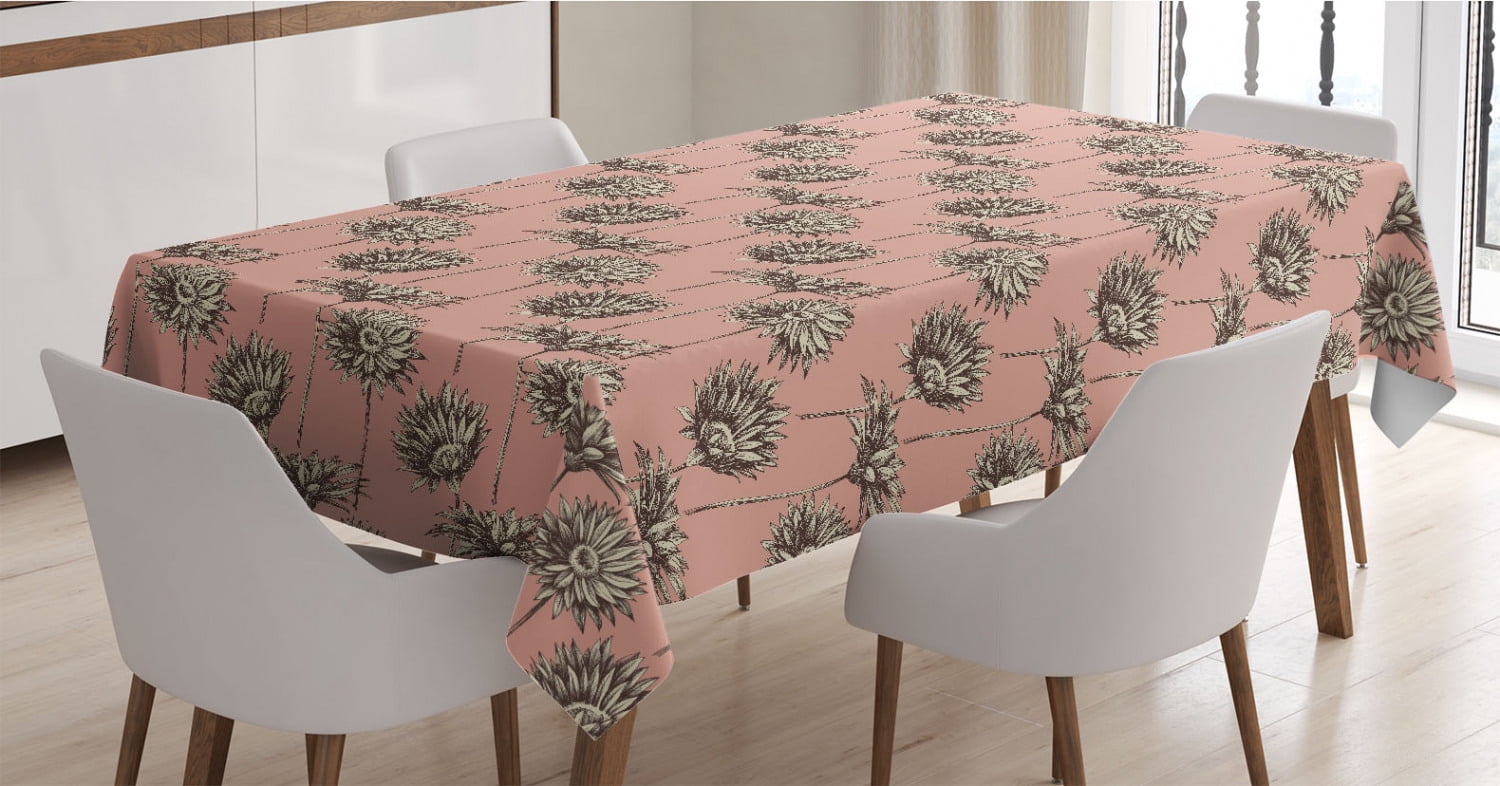 Floral Tablecloth, Dramatic Gerbera Flower Sketch Illustration on Soft ...