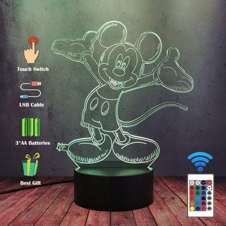Anime Mickey Minnie Mouse Night Light, 3D LED Illusion Desk Table Lamp ...