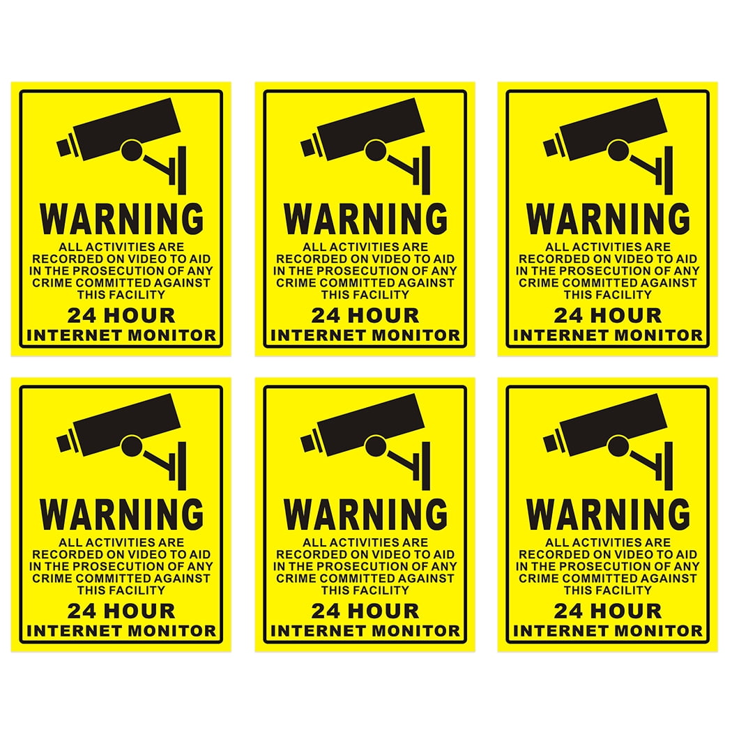 6PCS Warning Sticker 24 Hours Video Adhesive Creative Warning Sign ...