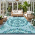 Bohemian Blooming Flower Area Rug, Teal Green Floral Texture Non-Slip ...